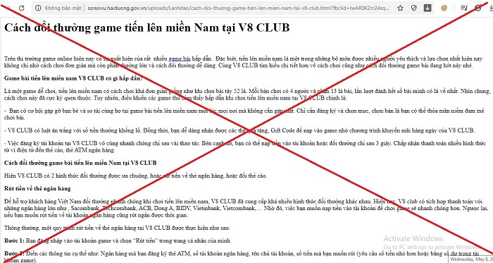 Website Sở Nội vụ Hải Dương bị hacker tấn công, đăng hướng dẫn game cờ bạc