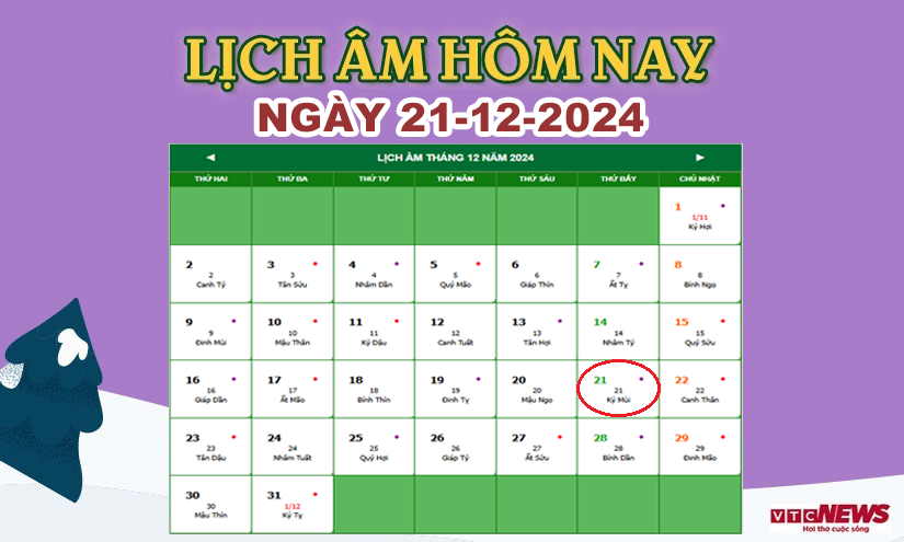 Lịch âm 21/12 - Âm lịch hôm nay 21/12 chính xác nhất - VTC News
